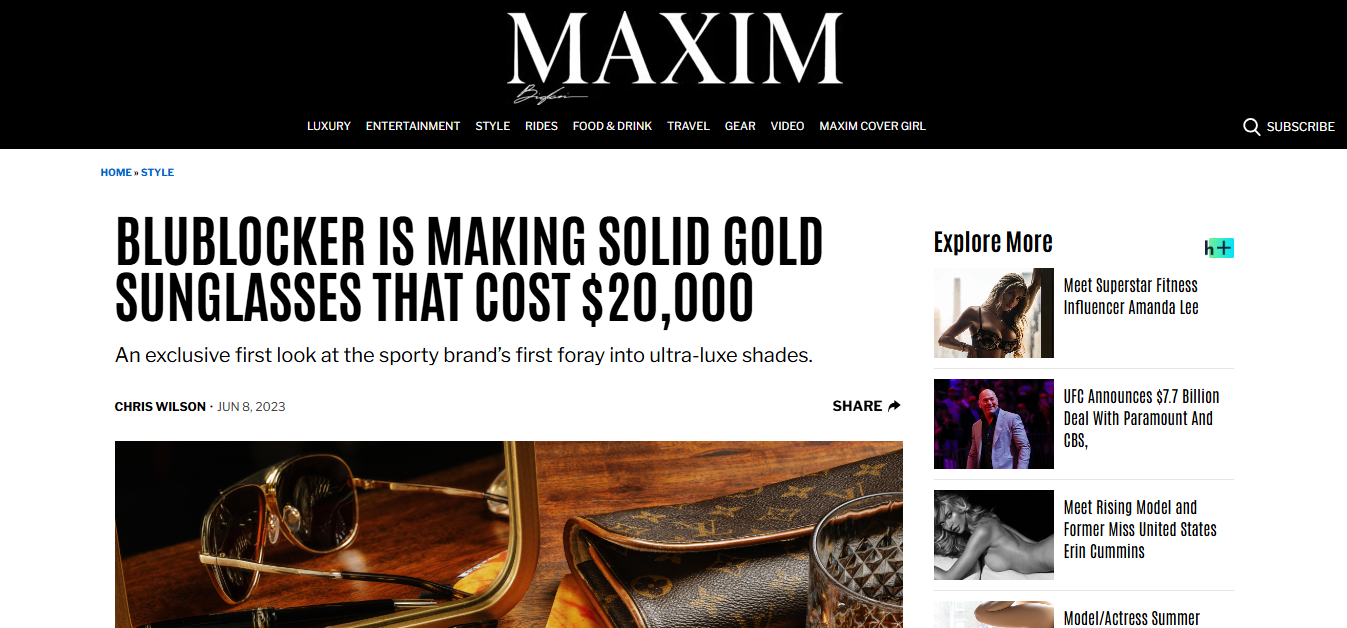 Solid Gold BluBlockers Hits Maxim